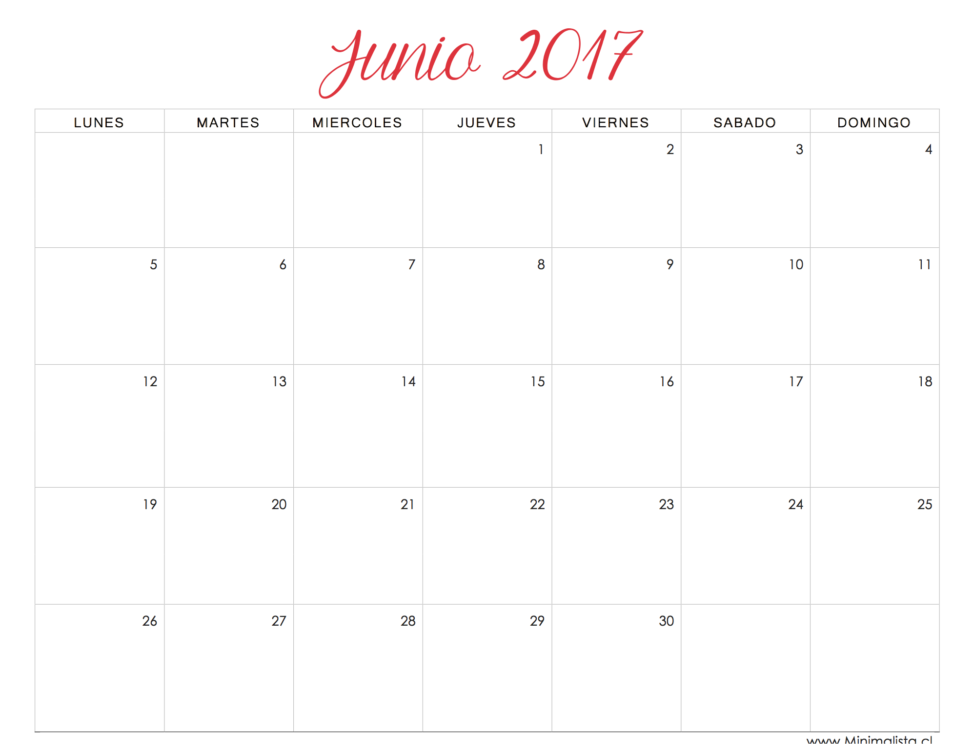 Calendarios 2017 para imprimir - Diseño femenino - Minimalista