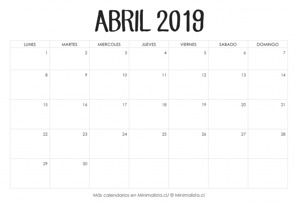 Calendarios 2019 para Imprimir - Minimalista