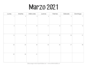 Calendarios 2021 para Imprimir - Minimalista